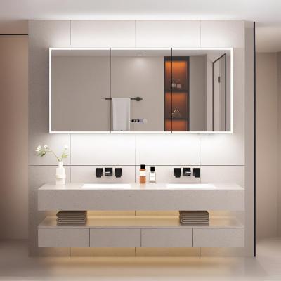 China Smart Modern Medicine Bathroom LED Mirror Cabinet Water Resistant Illuminated Storage Organizer Aluminum Frame for Hotel Villa for sale