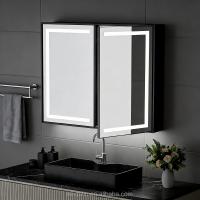 China Kingstin Illuminated Bathroom Mirror Cabinet with Multi-Layer Glass Shelves LED Border Lighting Water-Resistant Wall-Mounted for sale
