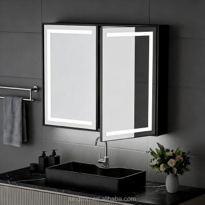 China Kingstin Illuminated Bathroom Mirror Cabinet with Multi-Layer Glass Shelves LED Border Lighting Water-Resistant Wall-Mounted for sale