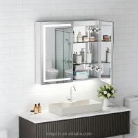 China Kingstin Illuminated Bathroom Mirror Cabinet with Multi-Layer Glass Shelves LED Border Lighting Water-Resistant Wall-Mounted for sale