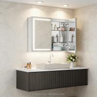 China Kingstin Space-Saving Bathroom Mirror with LED Lights & Built-in Storage Cabinet Single Door for Modern Toilet Vanity for sale