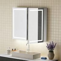 China Kingstin Space-Saving Bathroom Mirror with LED Lights & Built-in Storage Cabinet Single Door for Modern Toilet Vanity for sale