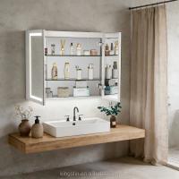 China Kingstin Space-Saving Bathroom Mirror with LED Lights & Built-in Storage Cabinet Single Door for Modern Toilet Vanity for sale