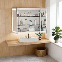 China Kingstin Modern Rectangular LED Smart Bathroom Mirror With Wall Mount Illuminated Square Mirror and Light for Hotels for sale