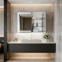 China Kingstin Modern Rectangular LED Smart Bathroom Mirror With Wall Mount Illuminated Square Mirror and Light for Hotels for sale