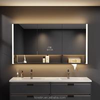 China Modern Water-Resistant LED Mirror Wall Mounted Bathroom Vanity Medicine Cabinet for Hotel Apartment Villa Makeup Application for sale