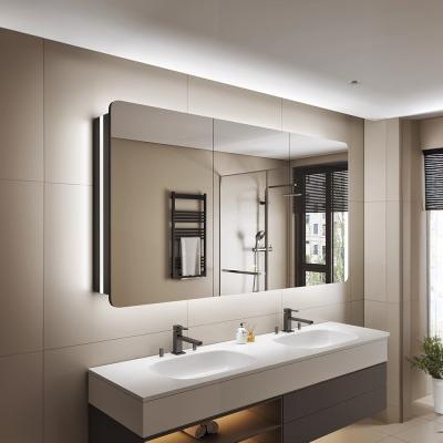 China Custom Modern 2-Door LED Bathroom Lights Anti-Fog Feature Water Resistant Mirror Medicine Cabinet for Hotels Villas Apartments for sale