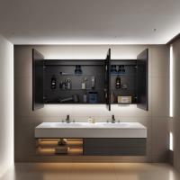 China Custom Modern 2-Door LED Bathroom Lights Anti-Fog Feature Water Resistant Mirror Medicine Cabinet for Hotels Villas Apartments for sale