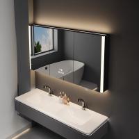 China Luxury Modern LED Mirror Cabinet Anti-Fog Water Resistant Wall-Mounted Acrylic Metal Illuminated Bathroom Medicine Storage for for sale