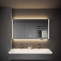China Luxury Modern LED Mirror Cabinet Anti-Fog Water Resistant Wall-Mounted Acrylic Metal Illuminated Bathroom Medicine Storage for for sale