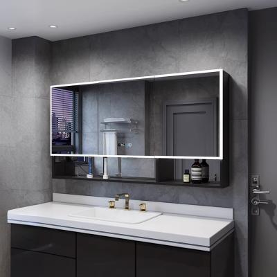 China Modern Luxurious Anti-Fog Aluminum LED Bathroom Vanity Mirror Cabinet Time Display Water Resistant for Hotel Apartment Use for sale