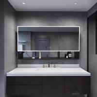 China Modern Luxurious Anti-Fog Aluminum LED Bathroom Vanity Mirror Cabinet Time Display Water Resistant for Hotel Apartment Use for sale