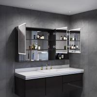 China Modern Luxurious Anti-Fog Aluminum LED Bathroom Vanity Mirror Cabinet Time Display Water Resistant for Hotel Apartment Use for sale