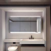 China Modern Smart Mirror LED Light Anti-Fog Wall-Mounted Bathroom Vanity Storage Cabinet Water-Resistant Glass Aluminum Material for sale