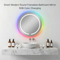 China Kingstin Round RGB LED Bathroom Mirror, Frameless Smart Anti-Fog Vanity Wall Mirror, Dimmable Backlit Makeup Mirror for sale