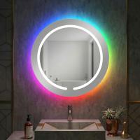 China Kingstin Round RGB LED Bathroom Mirror, Frameless Smart Anti-Fog Vanity Wall Mirror, Dimmable Backlit Makeup Mirror for sale