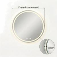 China Kingstin Modern Frameless Round LED Smart Mirror | Anti-Fog & Custom Time Display | Luxury Stainless Steel Bathroom Vanity for sale