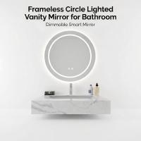 China Kingstin Custom Frameless LED Smart Bathroom Mirror Round Lighted Vanity Makeup Mirror with Backlight Anti-Fog Dimmable for sale
