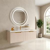 China Kingstin Custom Frameless LED Smart Bathroom Mirror Round Lighted Vanity Makeup Mirror with Backlight Anti-Fog Dimmable for sale
