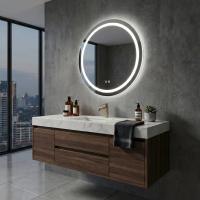 China Kingstin Custom Frameless LED Smart Bathroom Mirror Round Lighted Vanity Makeup Mirror with Backlight Anti-Fog Dimmable for sale