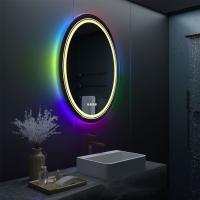 China Oval RGB LED Lighted Smart Bathroom Mirror High Definition Eco-Friendly Explosion-Proof Anti-Fog Modern Design IP44 Illuminated for sale