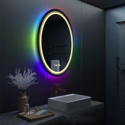 China Oval RGB LED Lighted Smart Bathroom Mirror High Definition Eco-Friendly Explosion-Proof Anti-Fog Modern Design IP44 Illuminated for sale