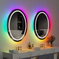 China Oval RGB LED Lighted Smart Bathroom Mirror High Definition Eco-Friendly Explosion-Proof Anti-Fog Modern Design IP44 Illuminated for sale