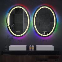 China Oval RGB LED Lighted Smart Bathroom Mirror High Definition Eco-Friendly Explosion-Proof Anti-Fog Modern Design IP44 Illuminated for sale