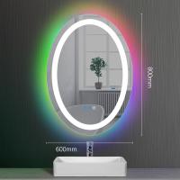 China Oval RGB LED Lighted Smart Bathroom Mirror High Definition Eco-Friendly Explosion-Proof Anti-Fog Modern Design IP44 Illuminated for sale