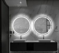 China Modern 24in Glass Bathroom Mirror LED Illuminated Smart Anti-Fog Frameless Wall Mounted Touch Switch IP44 Rated for Apartments for sale