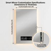 China Kingstin Smart LED Bathroom Mirror Frameless Wall Mounted Backlit Dimmable Anti-Fog Digital Display for sale