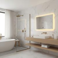 China Kingstin Frameless LED Backlit Bathroom Mirror Smart Anti-Fog Human Induction Body Sensor Time Display Touch Switch Mirror for sale