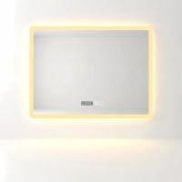 China Kingstin Frameless LED Backlit Bathroom Mirror Smart Anti-Fog Human Induction Body Sensor Time Display Touch Switch Mirror for sale