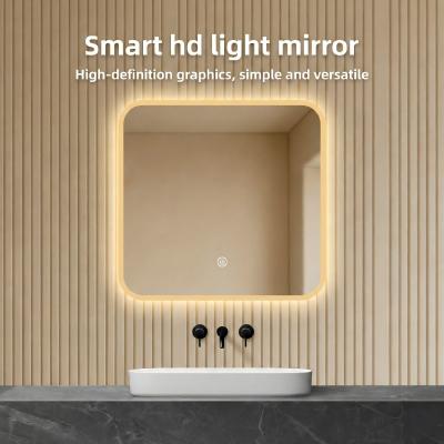 China Kingstin Modern Frameless LED Mirror Bathroom Smart Touch Switch Time Display Anti-Fog Dimmable Wall Mounted Light Mirror for sale