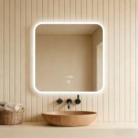 China Kingstin Modern Frameless LED Mirror Bathroom Smart Touch Switch Time Display Anti-Fog Dimmable Wall Mounted Light Mirror for sale