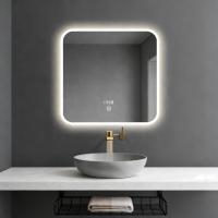 China Kingstin Modern Frameless LED Mirror Bathroom Smart Touch Switch Time Display Anti-Fog Dimmable Wall Mounted Light Mirror for sale