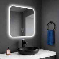 China Kingstin Modern Frameless LED Mirror Bathroom Smart Touch Switch Time Display Anti-Fog Dimmable Wall Mounted Light Mirror for sale