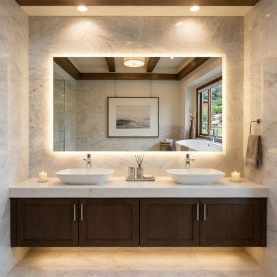 China Kingstin LED Backlit Frameless Bathroom Mirror - Dimmable Illuminated Mirror for Modern Luxury Bathroom Tempered Glass for sale