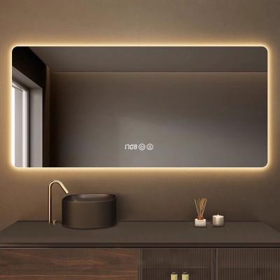 China Luxury Premium Rectangular Bath Mirror with LED Touch Switch Elegant Modern Design for Villa Hotel Apartment Washroom Hot Seller for sale