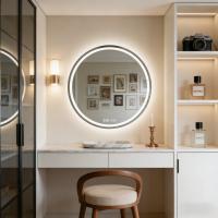 China Kingstin Adjustable Color LED Bathroom Round Mirror Anti-Fog with Light Feature for sale
