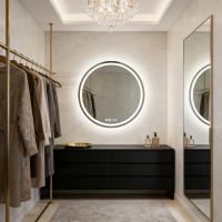 China Kingstin LED Dimmable Wall Mounted Bathroom Mirror Anti-Fog Round Vanity Smart Makeup Mirror with Touch Switch for sale