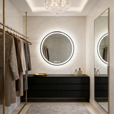 China Kingstin LED Dimmable Wall Mounted Bathroom Mirror Anti-Fog Round Vanity Smart Makeup Mirror with Touch Switch for sale