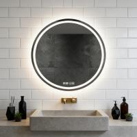 China Kingstin Smart LED Round Mirror with Dimmable Light Touch Control Time Display Anti-Fog for Bathroom Living Room for sale