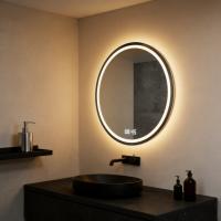 China Kingstin Smart LED Round Mirror with Dimmable Light Touch Control Time Display Anti-Fog for Bathroom Living Room for sale