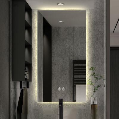 China Ultra-Thin Frame Modern Space-Saving Hotels Smart Mirror Rectangle Adjustable LED Light Touch Switch Natural Light Simulation for sale