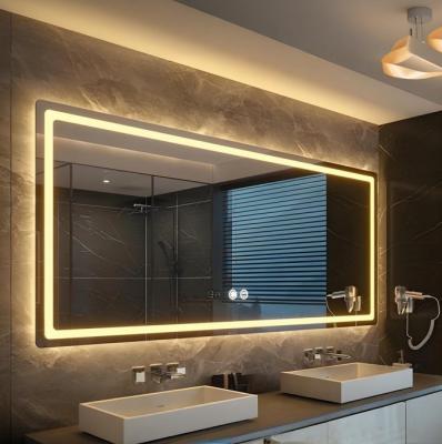China Modern Bathroom Rectangle Wall Mounted Smart Led Mirror With Time Display for sale