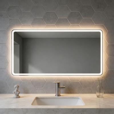 China Kingstin LED Lighted Bathroom Mirror for Luxury Cozy Bathroom - Frameless Vanity Mirror with Soft Lighting for sale