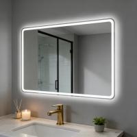 China Kingstin LED Lighted Bathroom Mirror for Luxury Cozy Bathroom - Frameless Vanity Mirror with Soft Lighting for sale