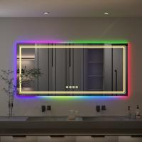 China Modern Luxury Frameless LED Backlit Bathroom Anti-Fog Rectangular Touch Screen RGB Color Changing Feature IP44 Rated for Hotels for sale