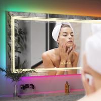 China Modern Luxury Frameless LED Backlit Bathroom Anti-Fog Rectangular Touch Screen RGB Color Changing Feature IP44 Rated for Hotels for sale